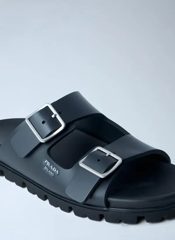 Prada Rubber Double Strap Slides