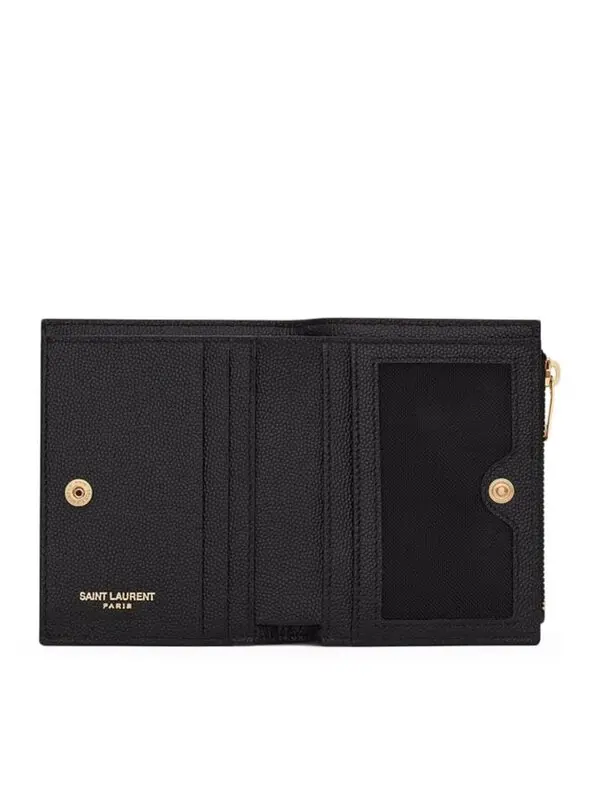 Saint Laurent Cassandre Quilted Bi-fold Wallet In Powder Grain Embossed Leather