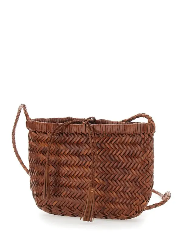 Dragon Diffusion Minsu' Black Crossbody Bag With Strap And Woven Motif In Leather For - Brown