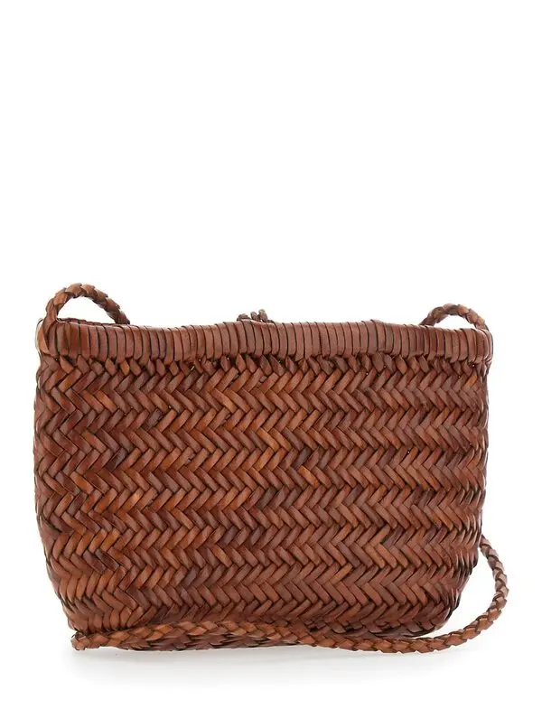 Dragon Diffusion Minsu' Black Crossbody Bag With Strap And Woven Motif In Leather For - Brown