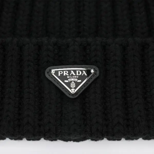 Prada Virgin Wool Beanie With Enamelled Triangle Logo