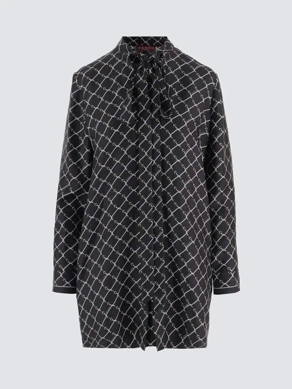 Gucci Horsebit Print Silk Chemisier Dress