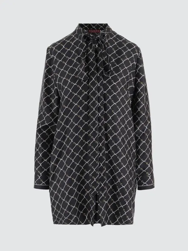 Gucci Horsebit Print Silk Chemisier Dress