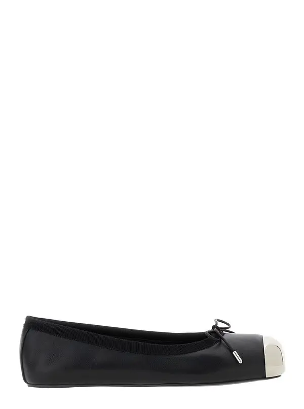 Alexander McQueen Black Ballet Flats With Metallic Toe In Smooth Leather - Multicolor