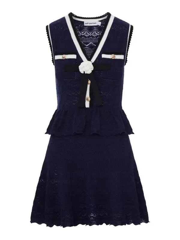 SELF-PORTRAIT Peplum Quilted Knit Mini Dress - Blue