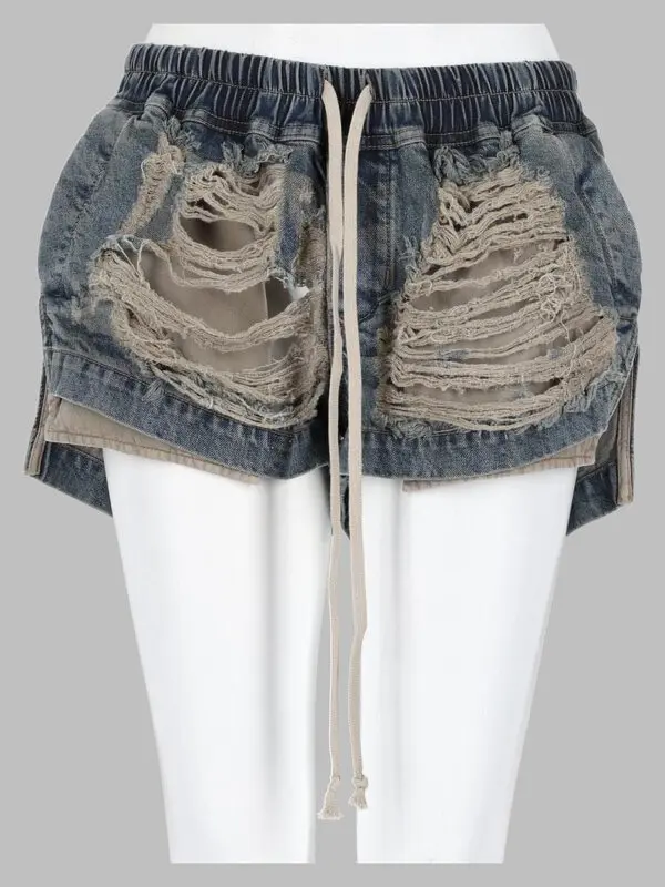 Rick Owens Cotton Distressed Shorts - Blue