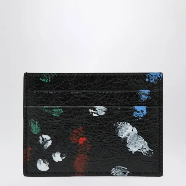 Balenciaga Cash Leather Card Holder With Painterâ€s Print - Black