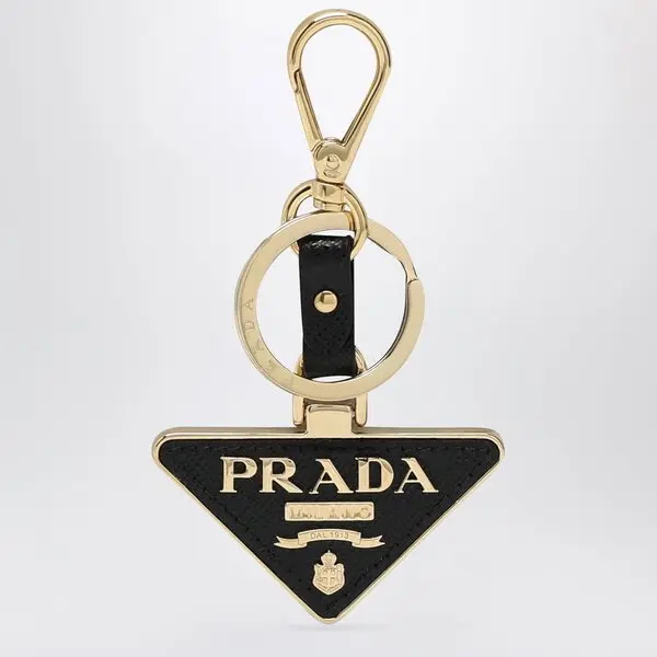 Prada Saffiano Leather And Metal Keychain - Black