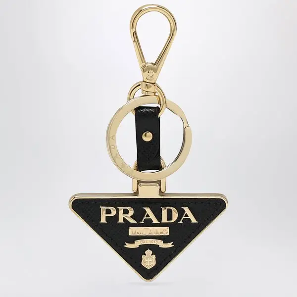 Prada Saffiano Leather And Metal Keychain - Black
