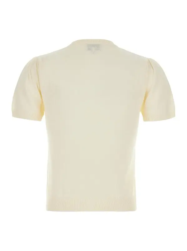 GANNI Short-sleeved Cotton Argyle Sweater - White