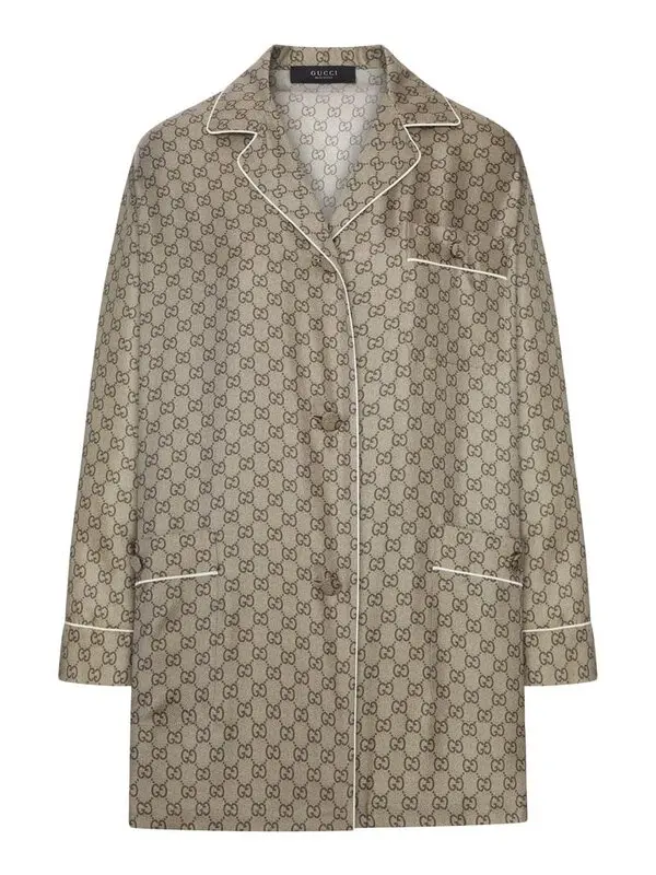 Gucci Printed Silk Twill Shirt - Brown