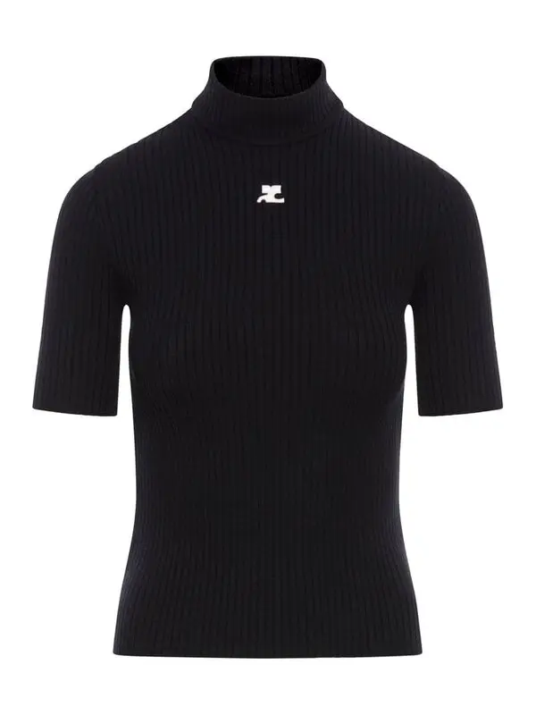 COURREGES Reedition Short Sleeves Rib Knit Sweater - Black