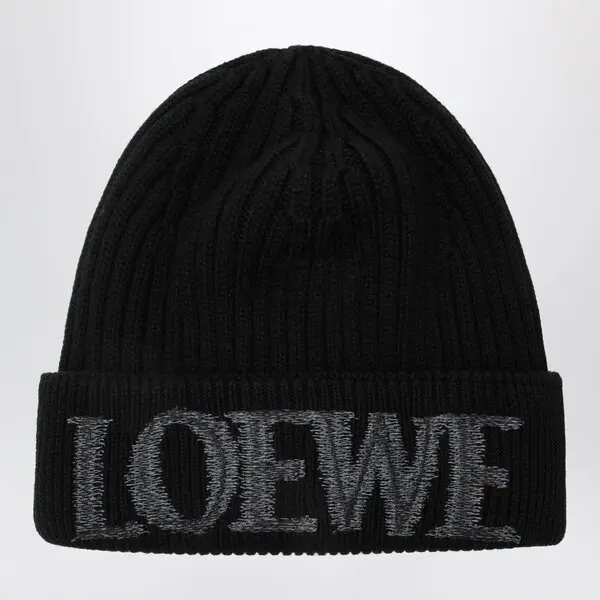 Loewe Wool Beanie With Logo Embroidery - Black