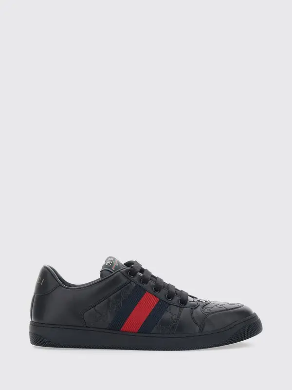 Gucci Screener Trainers In Lambskin With Embossed Gg Monogram - Black