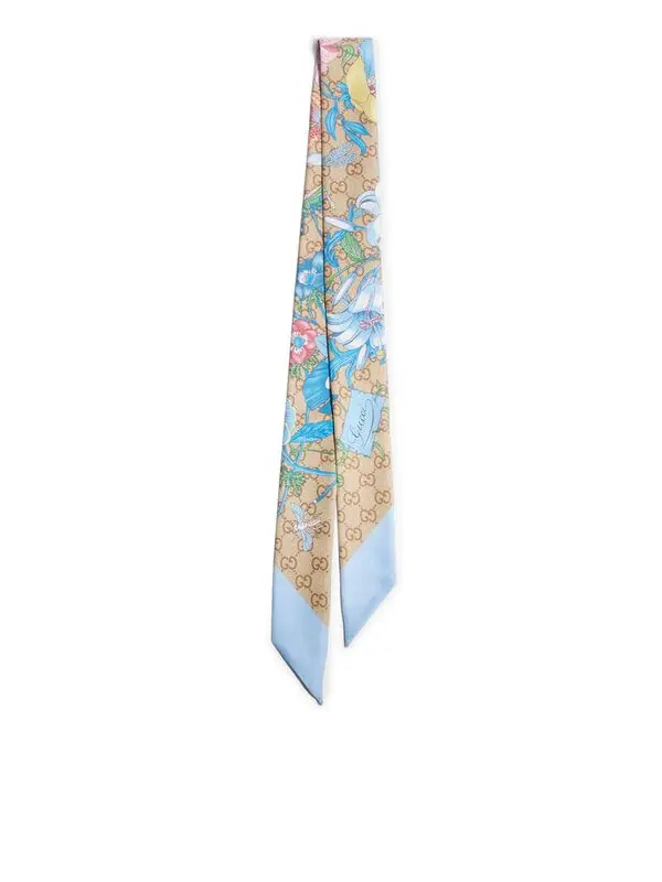 Gucci Flora Scarf In Printed Silk - Blue