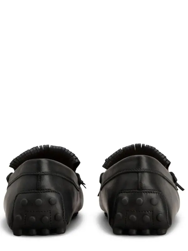 TOD'S Leather Fringe Loafers - Black