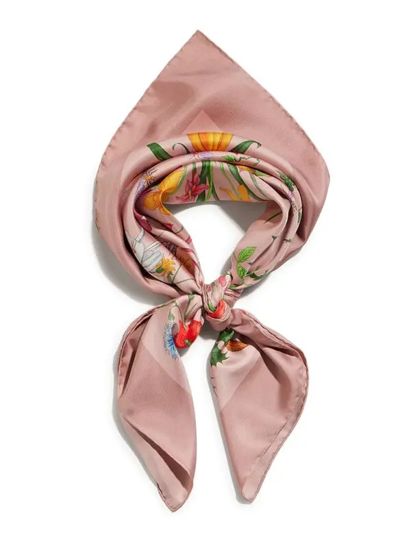 Gucci Printed Silk Twill Scarf - Pink