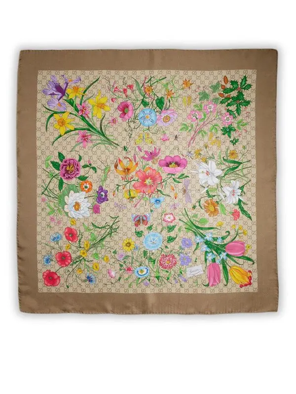 Gucci Silk Twill Scarf With Gg Print - Brown
