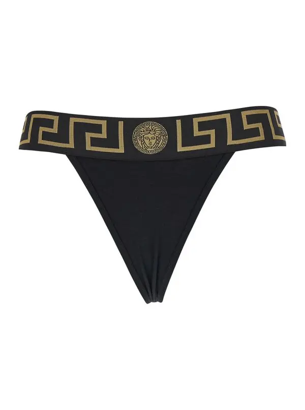 Versace High-waisted 'greca' Slip With Medusa Detail In Stretch Cotton For - Black