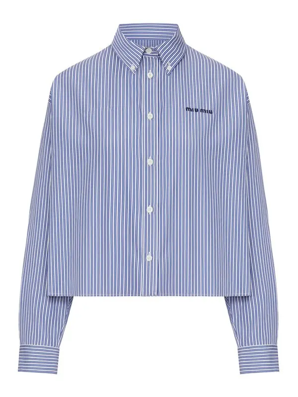 Miu Miu Cropped Striped Cotton Shirt - Multicolor