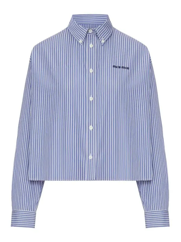 Miu Miu Cropped Striped Cotton Shirt - Multicolor