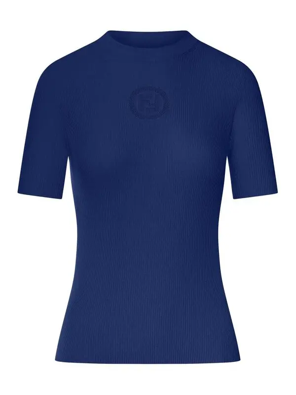 Fendi Cotton Sweater With Front Logo - Blue