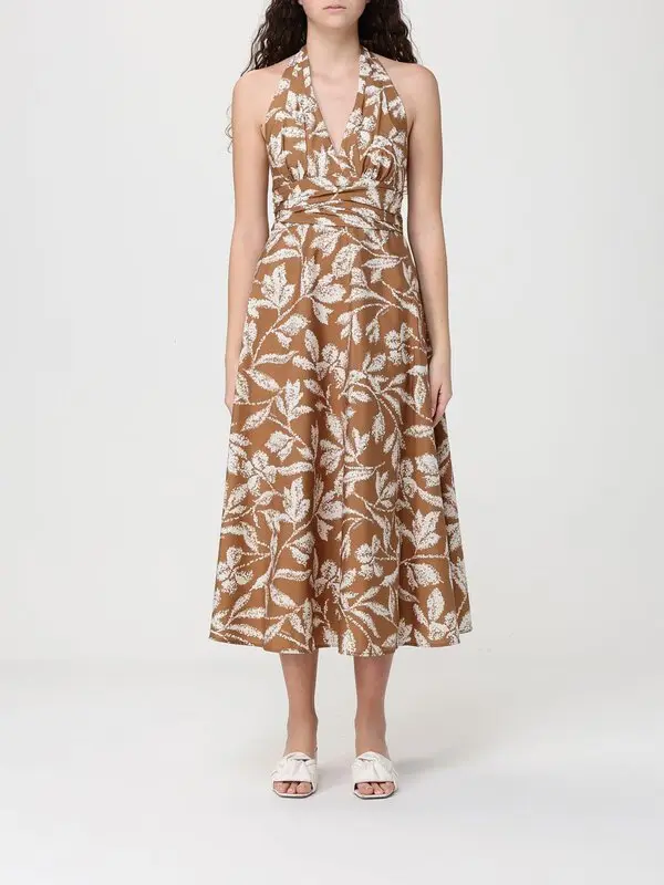 Max Mara Printed Cotton Midi Dress - Brown