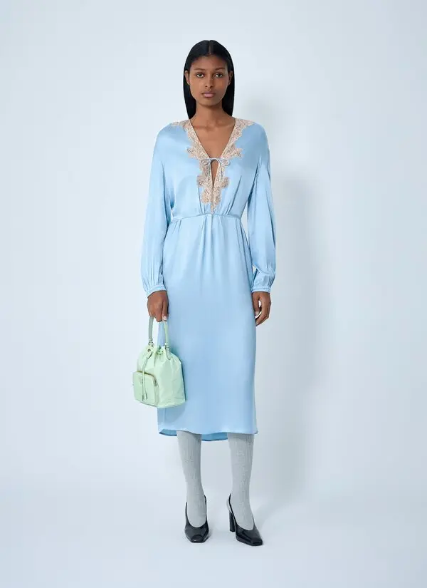 Prada Satin Crepe And Lace Midi Dress