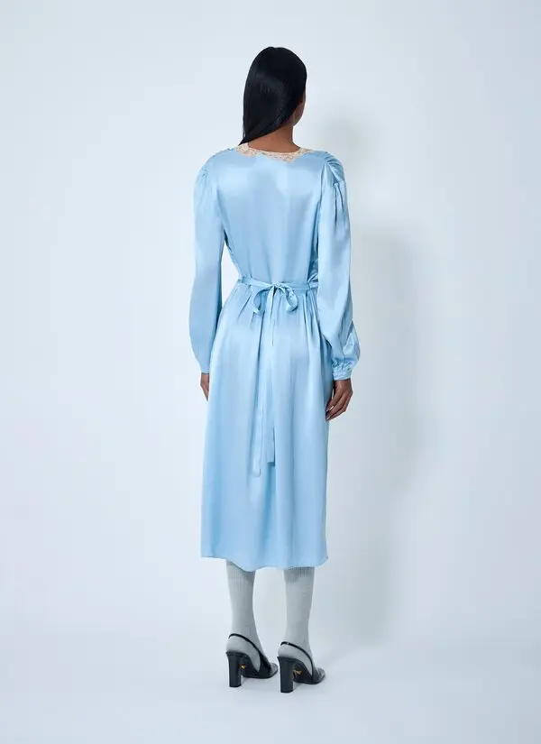 Prada Satin Crepe And Lace Midi Dress