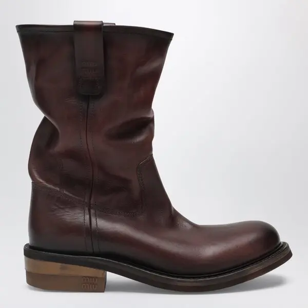 Miu Miu Calfskin Ankle Boots - Brown