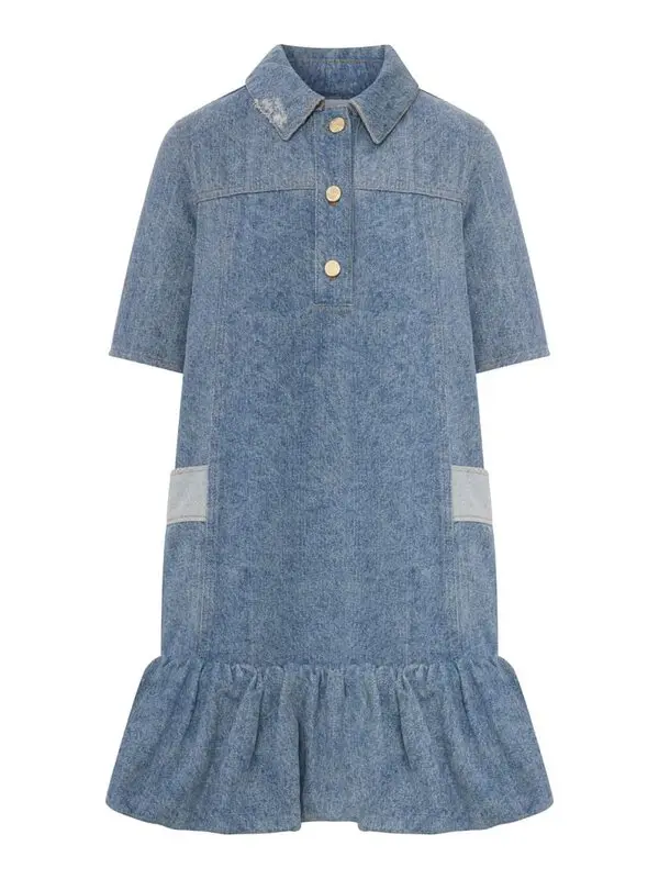 GANNI Patchwork Denim Dress - Blue