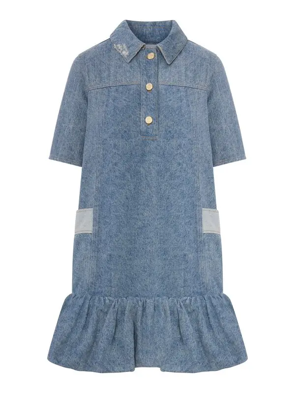 GANNI Patchwork Denim Dress - Blue