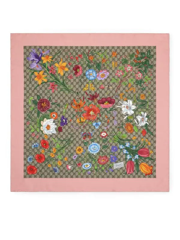 Gucci Silk Twill Scarf With Flora Print