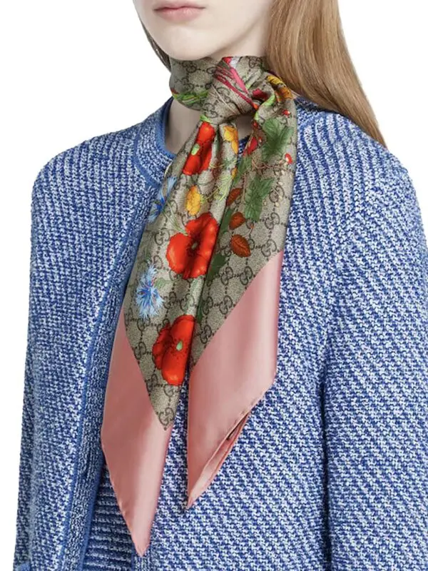 Gucci Silk Twill Scarf With Flora Print