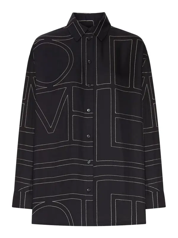 TOTEME Silk Shirt With Monogram Embroidery - Black