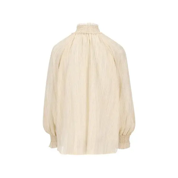 Zimmermann Metallic Stripe High Neck Long Sleeve Blouse - Cream