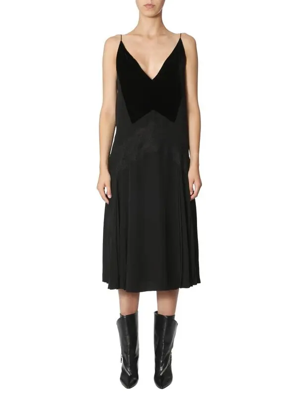 Givenchy Velvet Trimmed V-neck Sleeveless Dress - Black