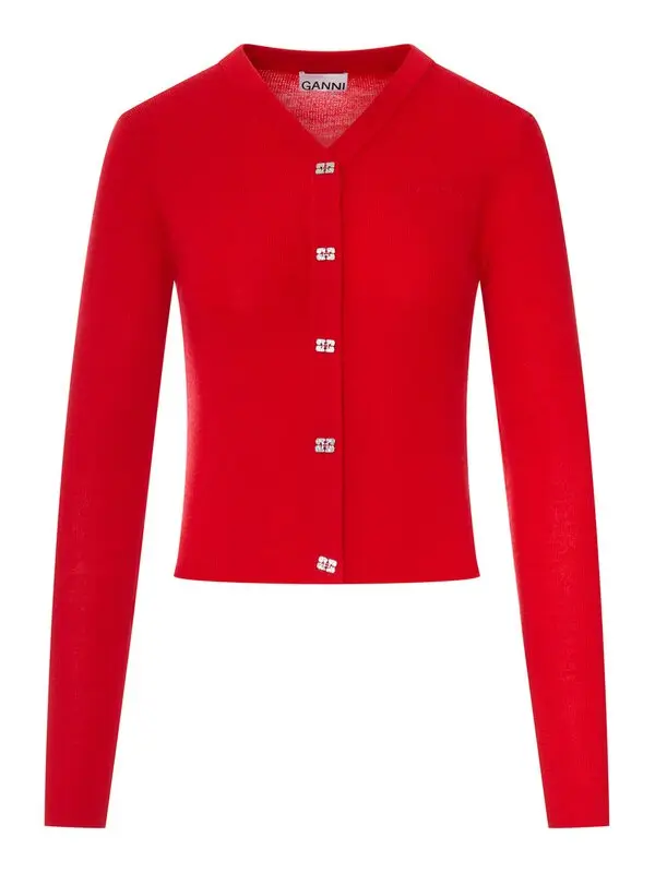 GANNI Wool Cardigan With Embroidered Logo