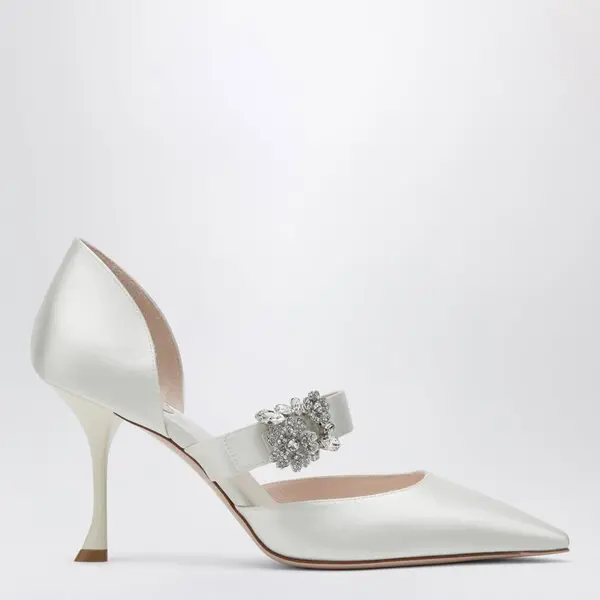 ROGER VIVIER Silk Blend Satin Mary Jane Pumps - White