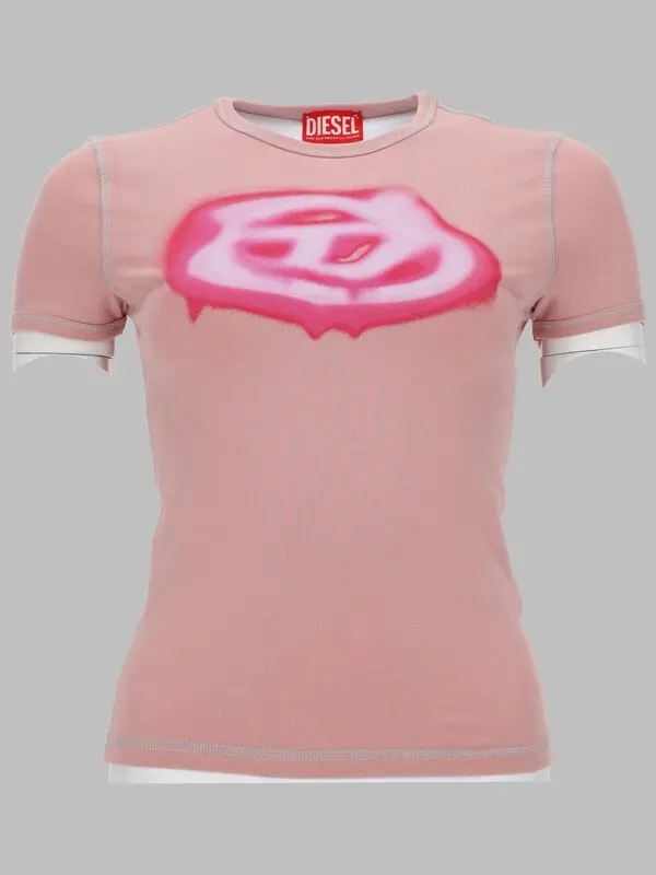 DIESEL® T-shirt Con Logo Effetto Graffiti - Pink