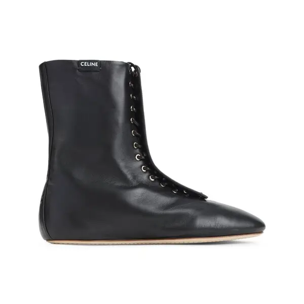 Celine Lambskin Ballet High Lace-up Boots - Black