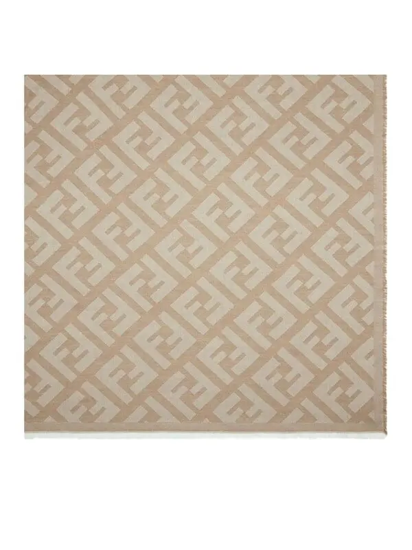 Fendi Ff Shawl In Beige Wool And Cashmere - Cream