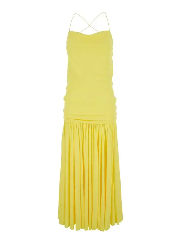 Jacquemus Yellow Dress With Straight Neckline And Gathered Waist In Tech Fabric For - Multicolor