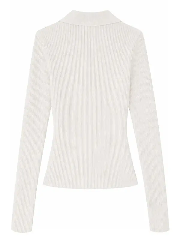 GANNI Ribbed Polo Shirt - Cream