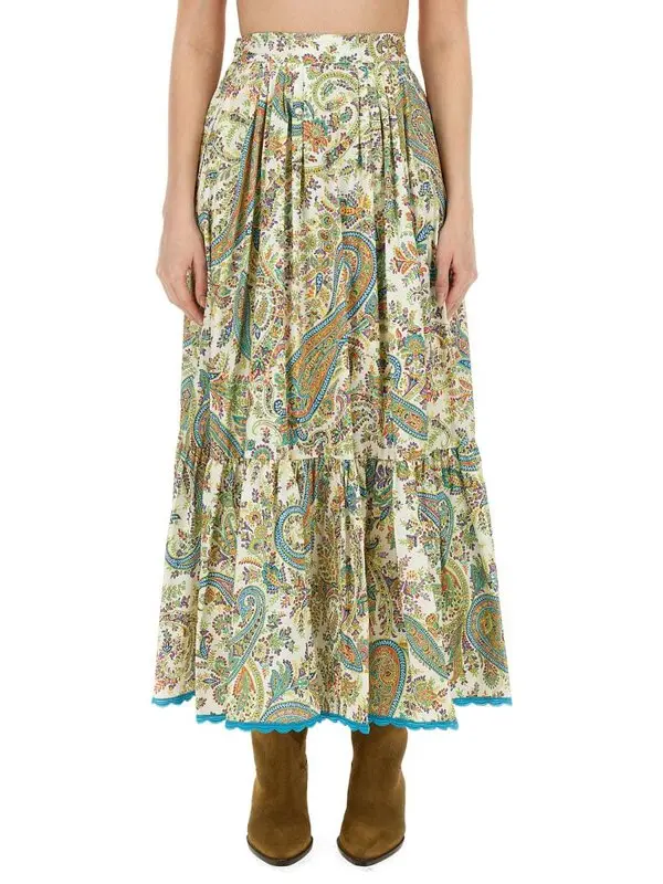 Etro Cotton Paisley Print Long Skirt - Green