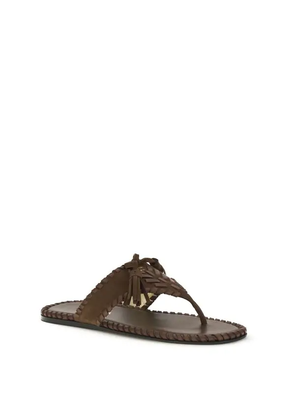 Prada Thong Sandals With Tassels - Brown
