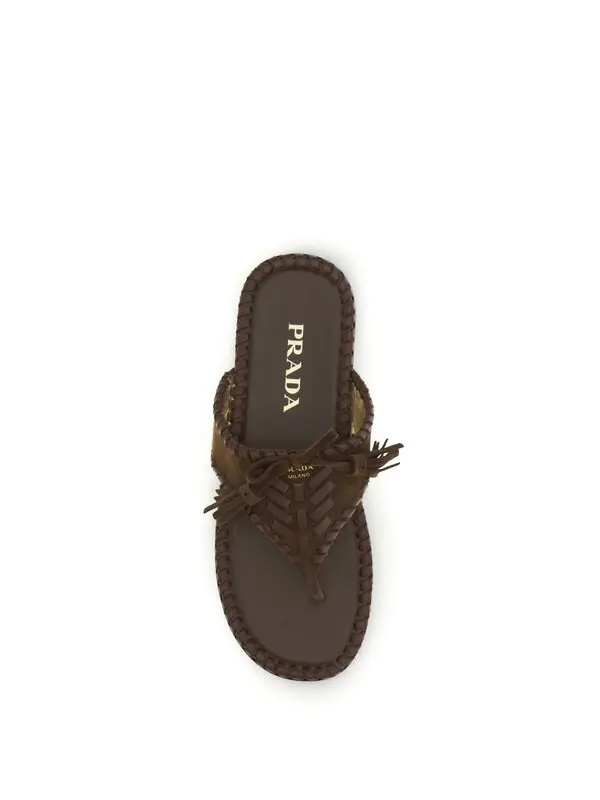 Prada Thong Sandals With Tassels - Brown