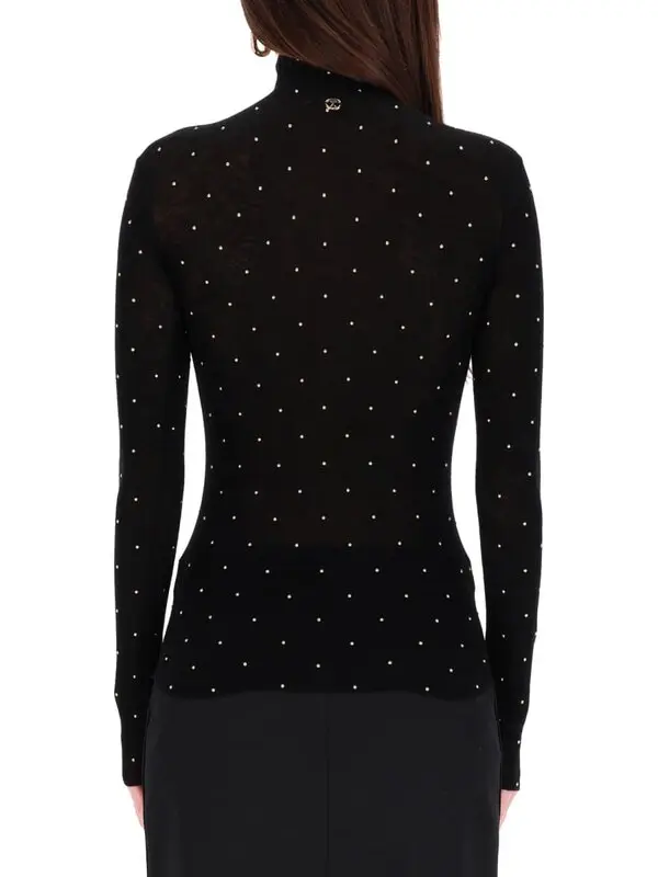 Rabanne Second-skin Effect Mesh Turtleneck With Studs - Black