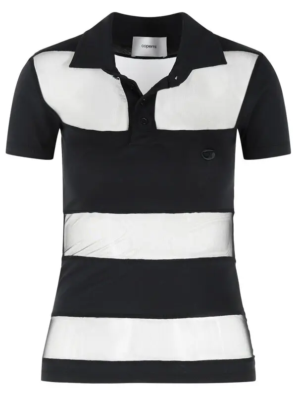 Coperni Striped' Cotton Blend Polo Shirt - Black