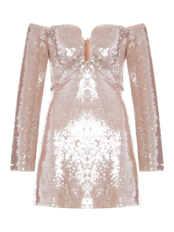 SELF-PORTRAIT Off-shoulder Sequin Mini Dress - Cream